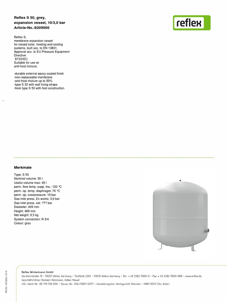Reflex S 50 grey expansion vessel 10/3.0 bar | PDF