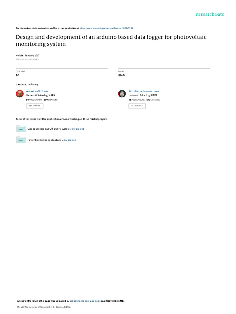 Design And Development Of An Arduino Based Data Logger For Photovoltaic