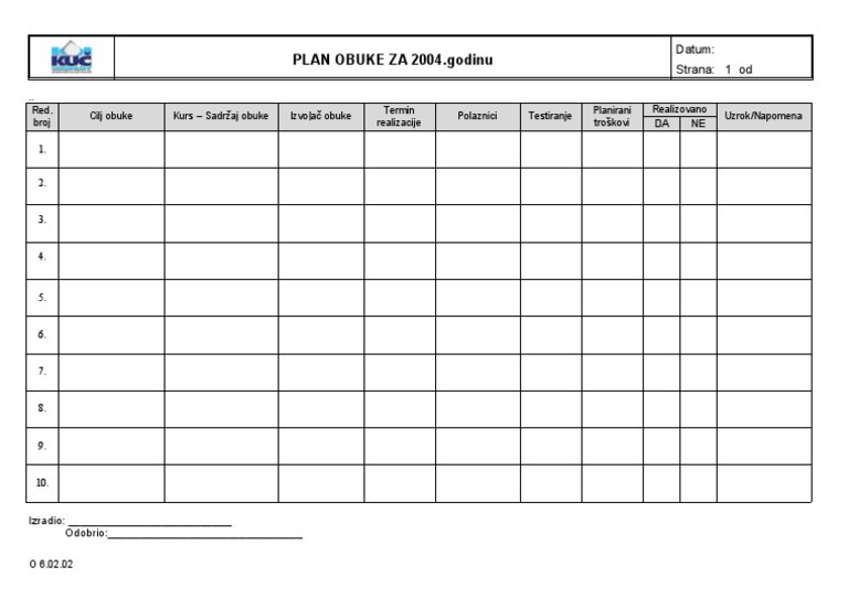 Plan Obuke-Blanko | PDF