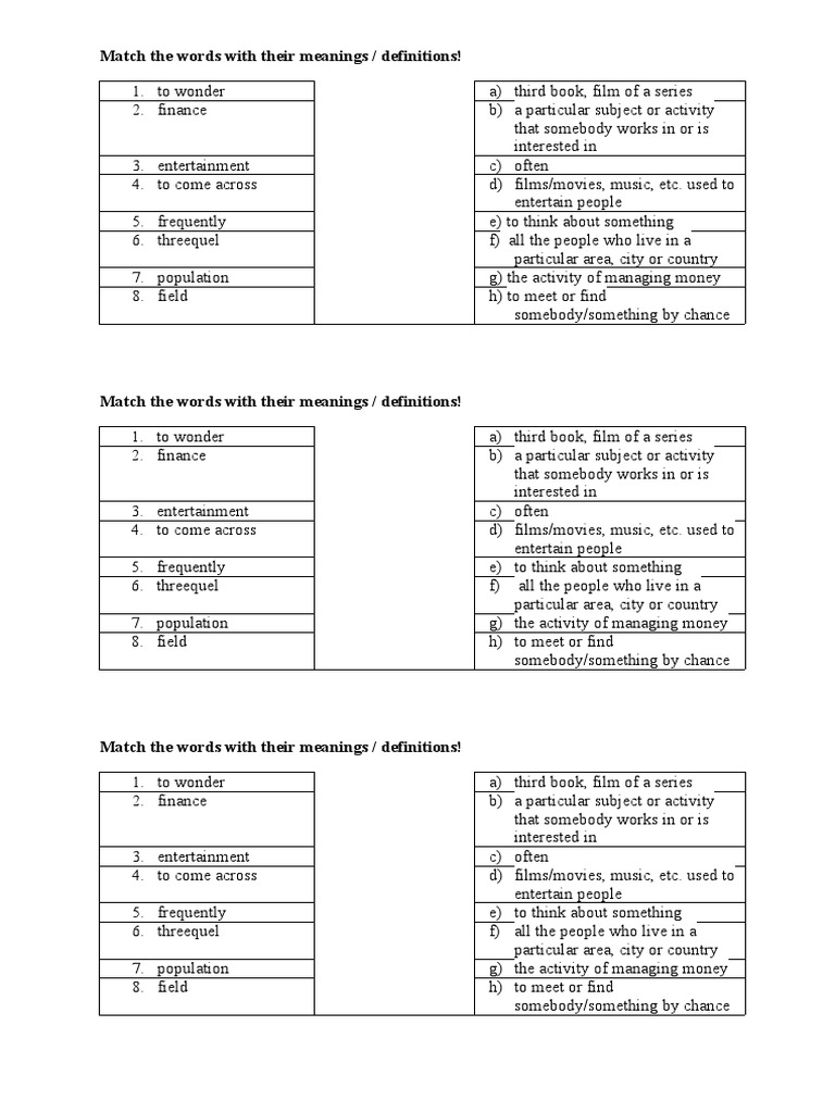 Match The Words With Their Meanings / Definitions! | PDF