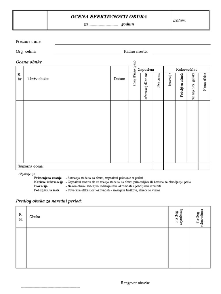 Ocena Efektiv Obuka | PDF