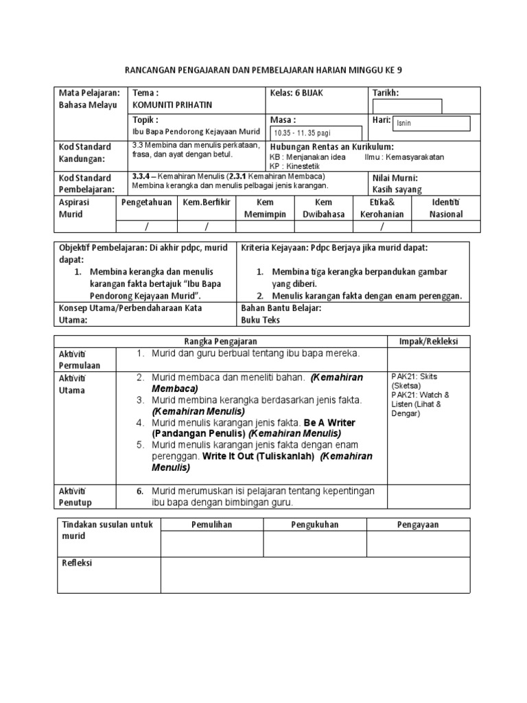 RPH BM TAHUN 6 m9 | PDF