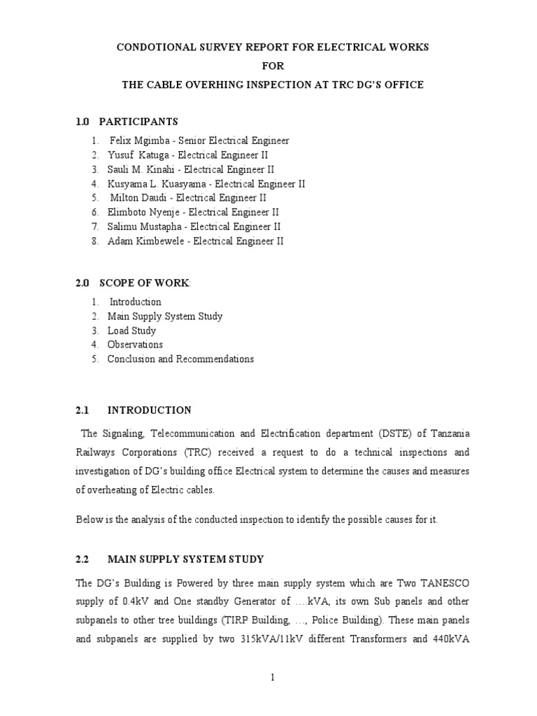 Technical Report on the Cable Overheating Inspection at TRC DG's Office ...