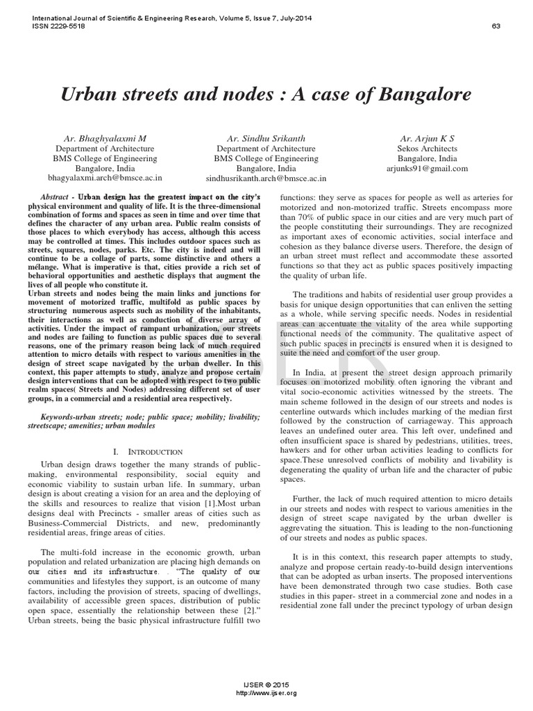 Urban Streets and Nodes A Case of Bangalore PDF | PDF | Street | Urban ...