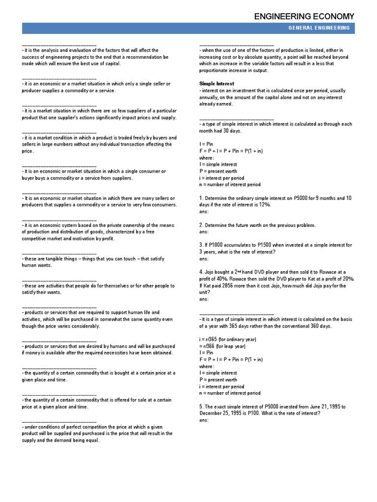 Engineering Economy Concepts Explained | PDF | Interest | Depreciation