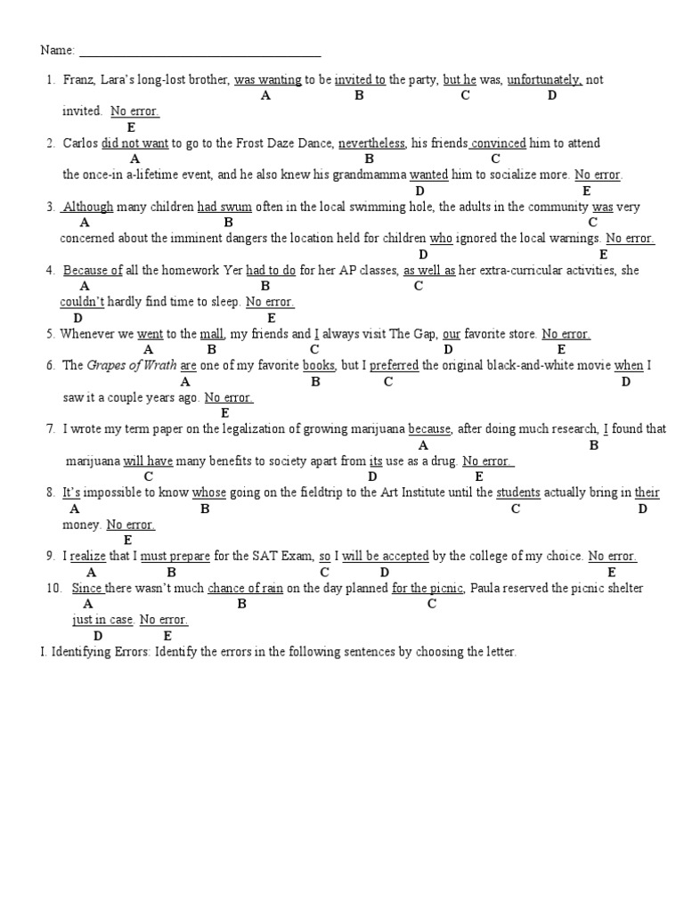 Identifying Sentence Errors | PDF
