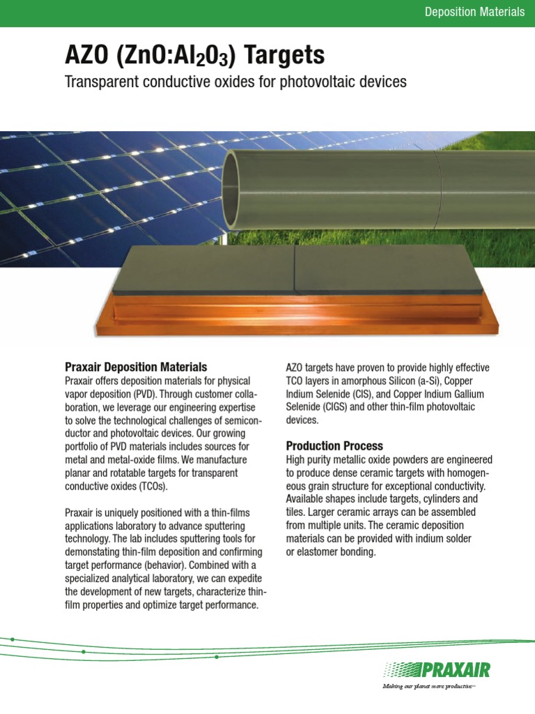 Azo (Zno:Al 0) Targets: Transparent Conductive Oxides For Photovoltaic ...