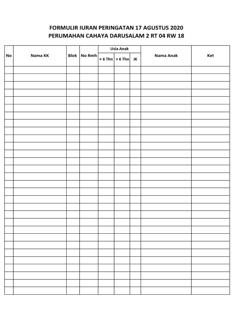 Form Iuran Warga 17 Agustus | PDF