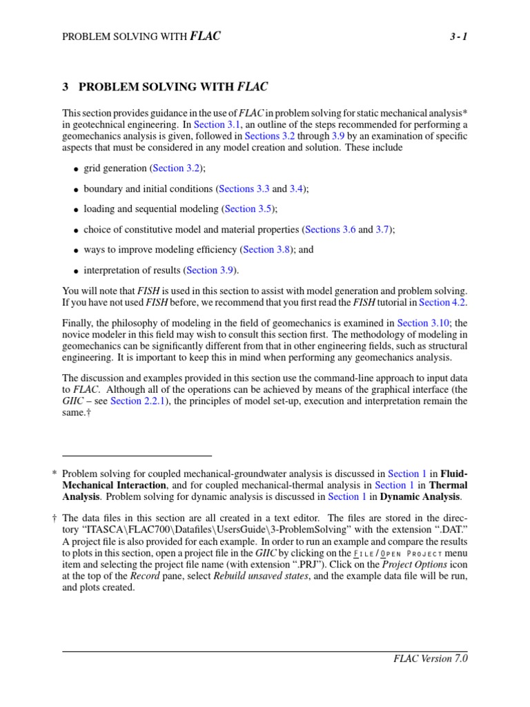 3 Problem Solving With Flac: Section 3.1 Sections 3.2 3.9 | PDF ...
