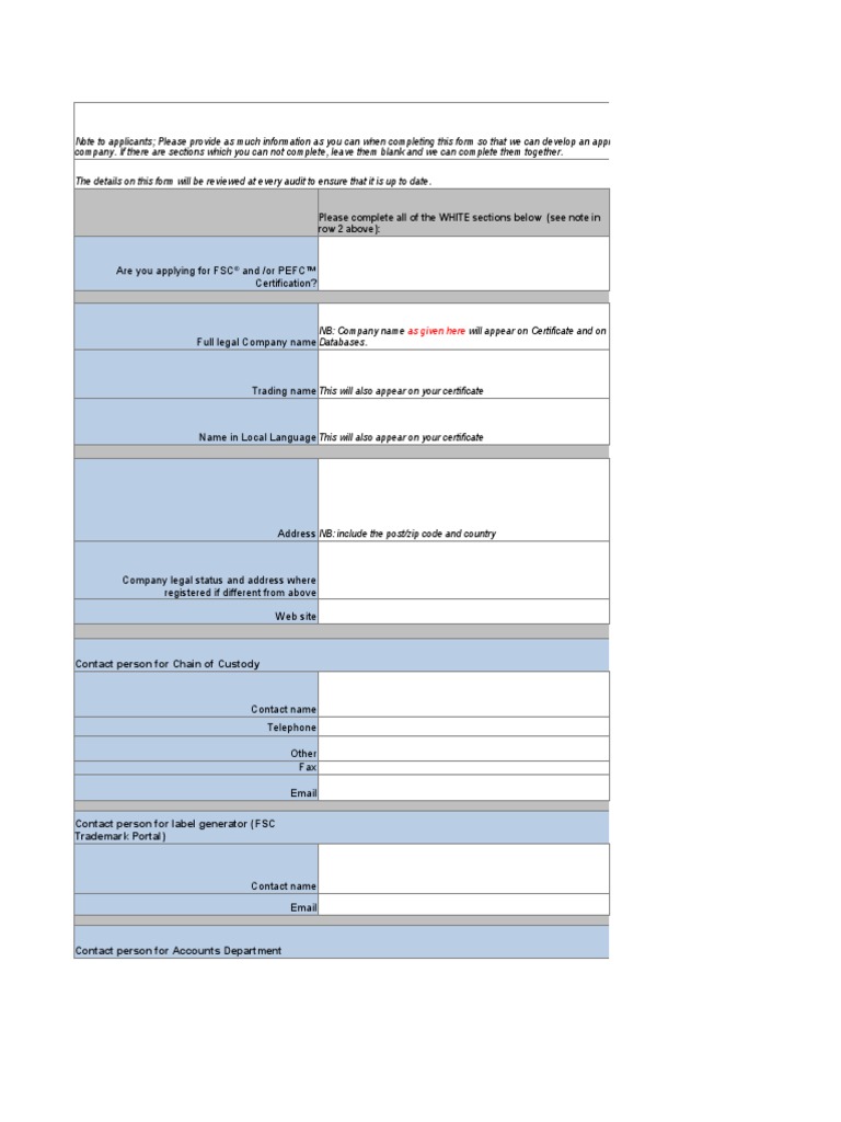 FSC COC Application Form | PDF | Forest Stewardship Council | Economies
