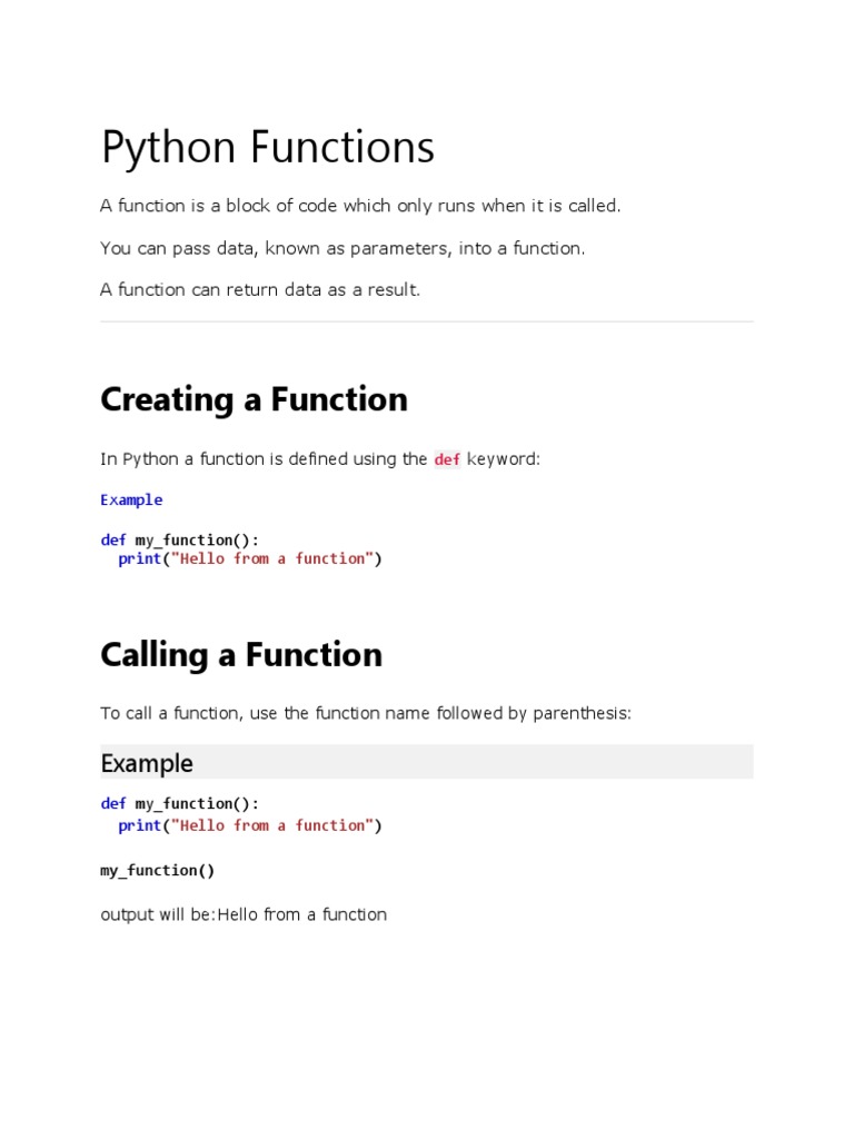 Python Functions: Creating A Function | PDF | Parameter (Computer ...