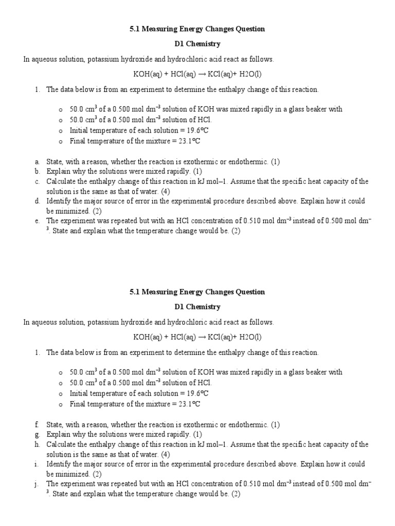 5.1 Measuring Energy Changes Question D1 Chemistry | Download Free PDF ...