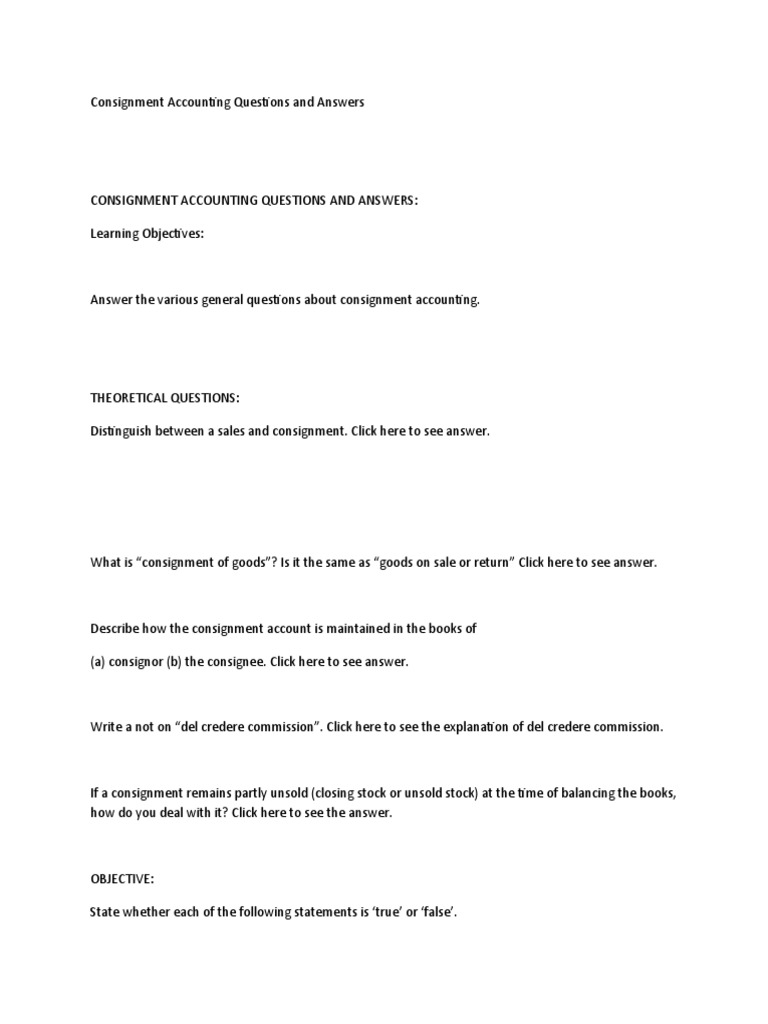 Consignment Accounting Questions and Answers | PDF | Debits And Credits ...