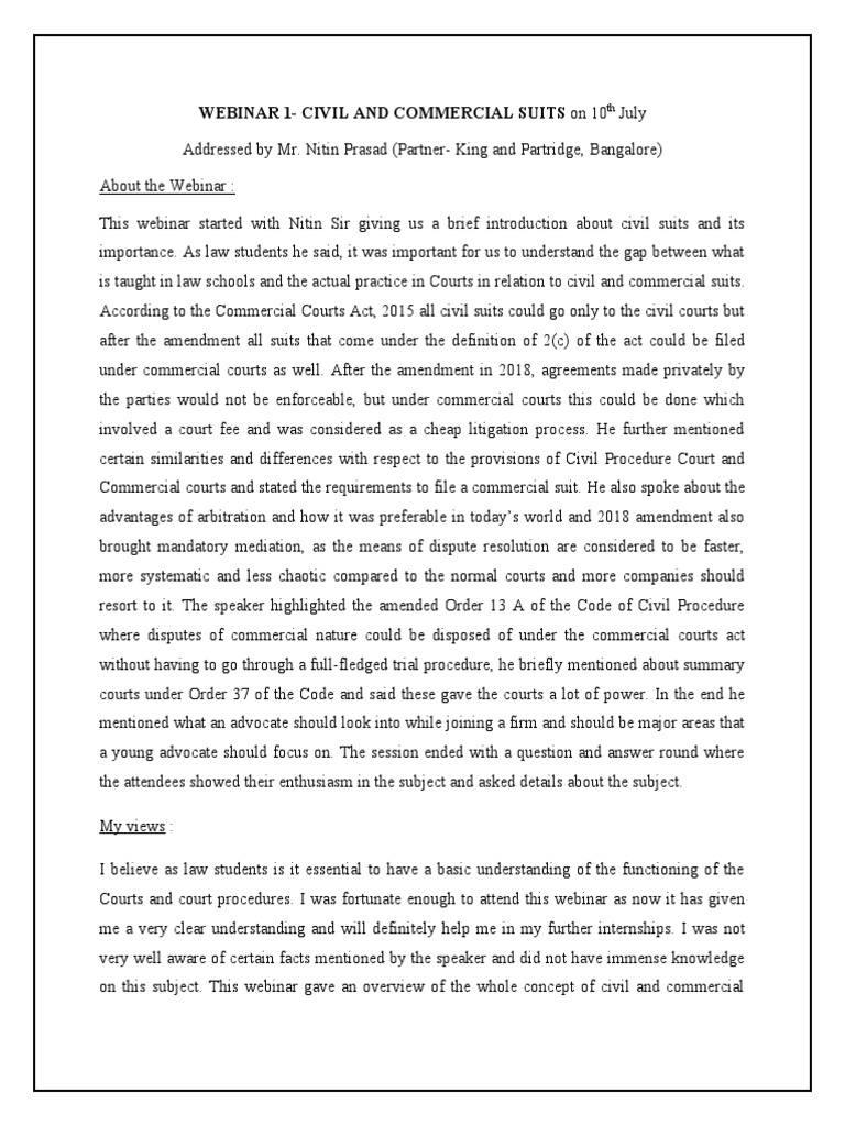 Webinar 1-Civil and Commercial Suits On 10 | Download Free PDF ...