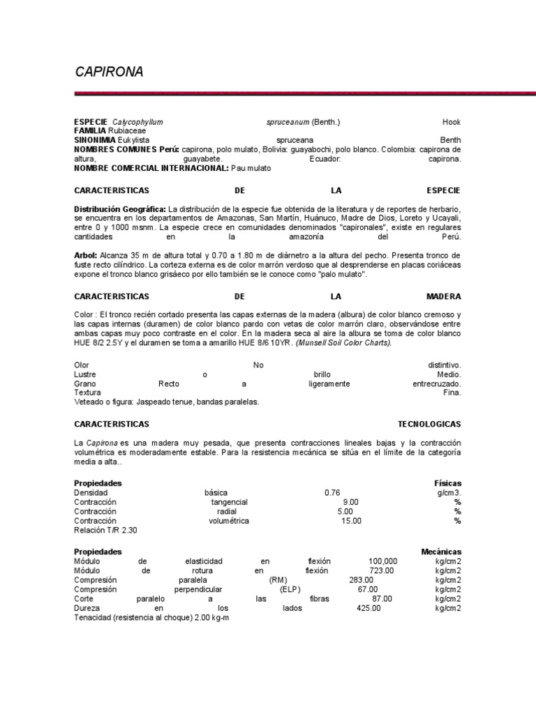 Capirona | PDF | Madera | Materiales