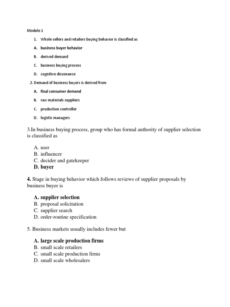 b2b MCQ Models | Download Free PDF | Sales | Demand