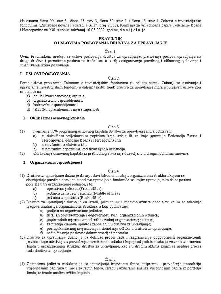 Pravilnik o Uslovima Poslovanja DUF | PDF