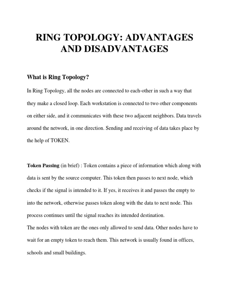 Ring Topology: Advantages and Disadvantages | PDF