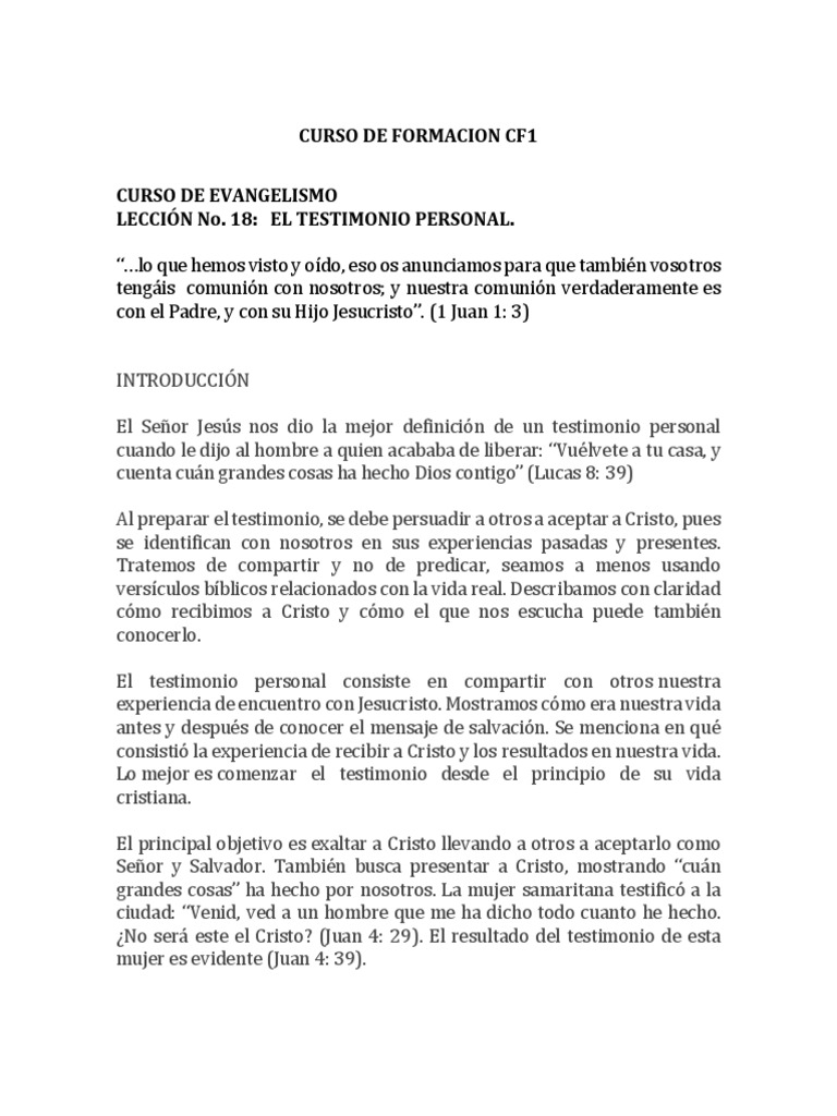 Lección 18 - Testimonio Personal | PDF | Juan el apóstol | Jesús