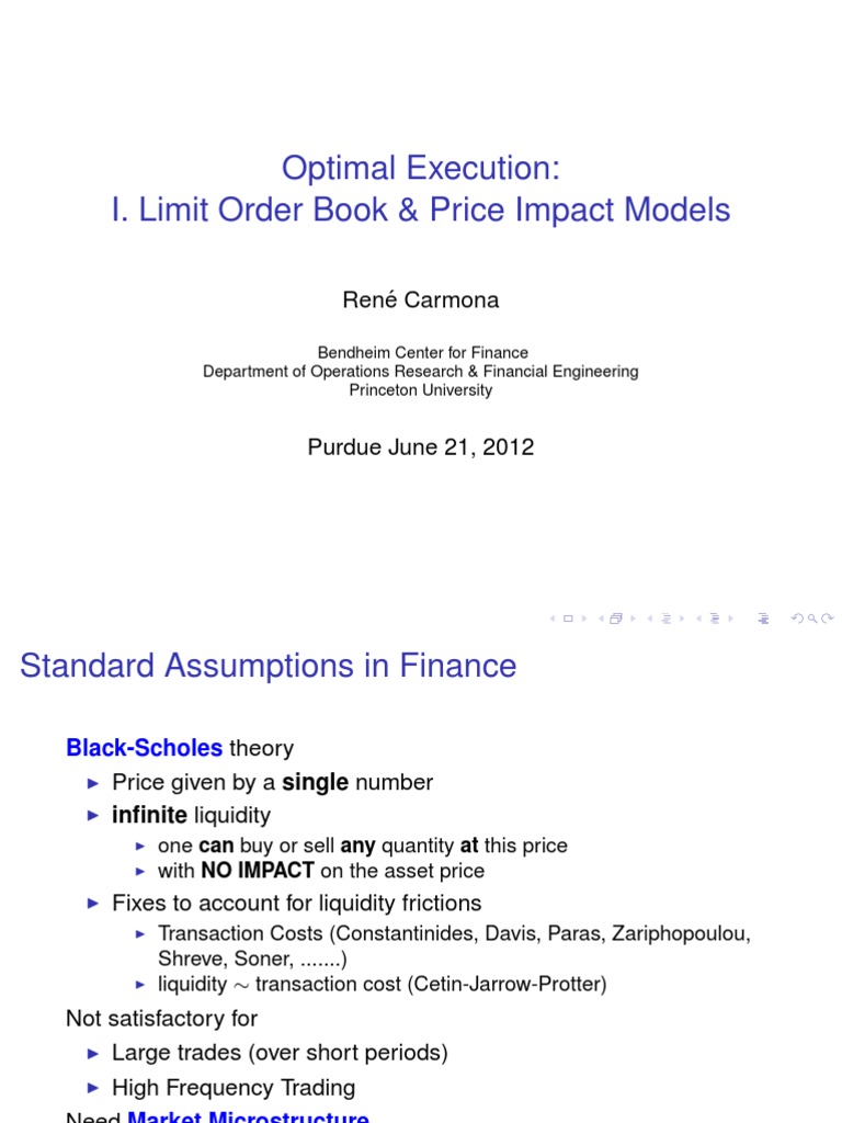 Optimal Execution: I. Limit Order Book & Price Impact Models | PDF ...