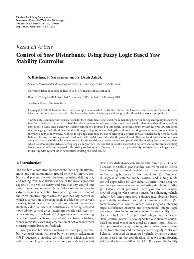 Control of Yaw Disturbance Using Fuzzy Logic Based Yaw | PDF | Flight ...