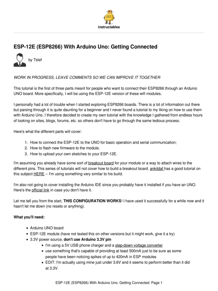 ESP 12E ESP8266 With Arduino Uno Getting Connected | PDF | Arduino ...