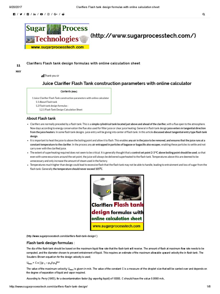 Flash Tank Design Formulas with Online Calculation Sheet | PDF ...