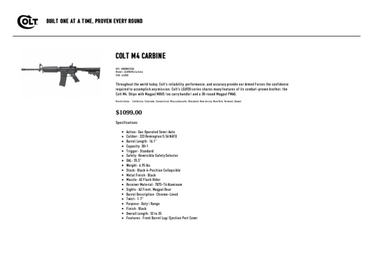 Colt M4 Carbine Spec Sheet PDF | PDF