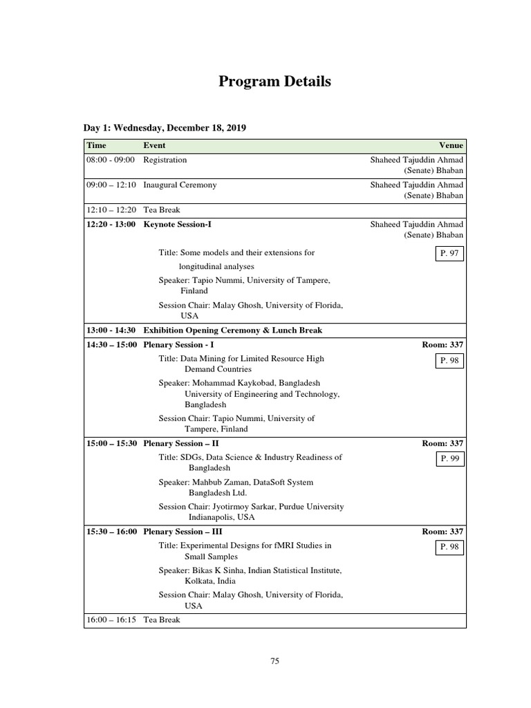 Program Details: Day 1: Wednesday, December 18, 2019 | PDF | Bangladesh ...