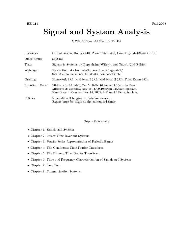 Signals and Systems Analysis PDF | PDF