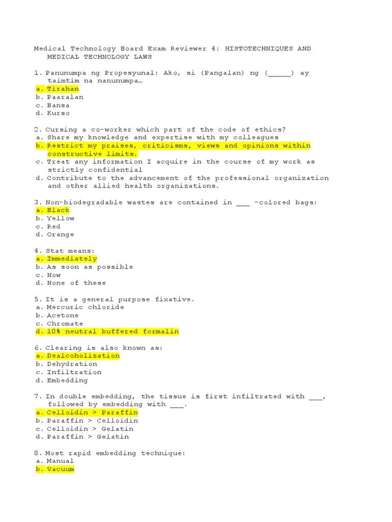 HISTOTECHNIQUES AND MEDICAL TECHNOLOGY LAWS Medical Technology Board ...
