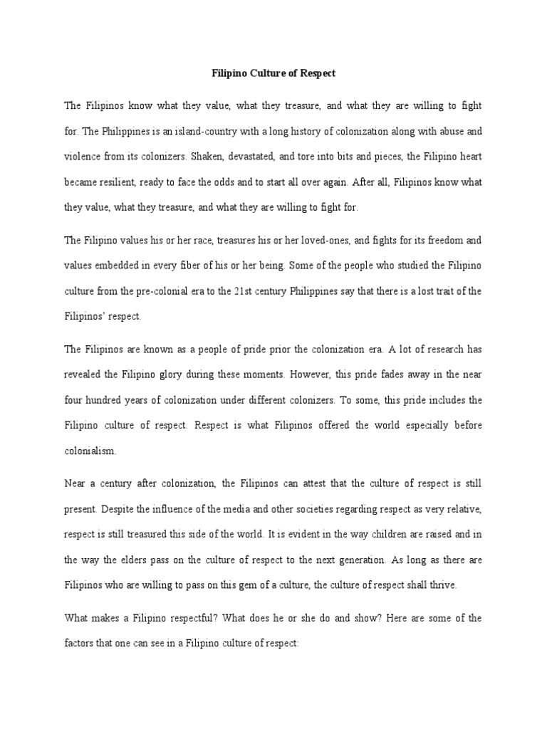 Filipino Culture of Respect | PDF | Philippines | Psychological Concepts