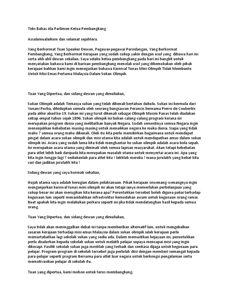 Teks Bahas Ala Parlimen Ketua Pembangkang | PDF | Bisnis | Politik