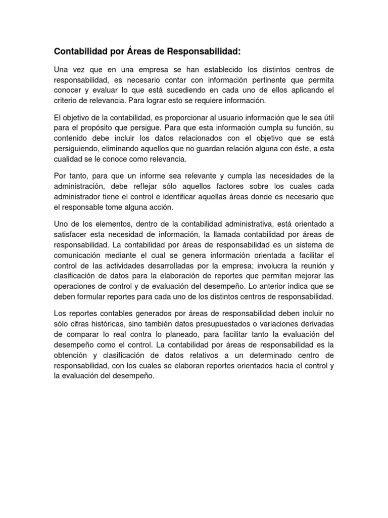 Contabilidad Por Áreas de Responsabilidad - Centros de Responsabilidad ...