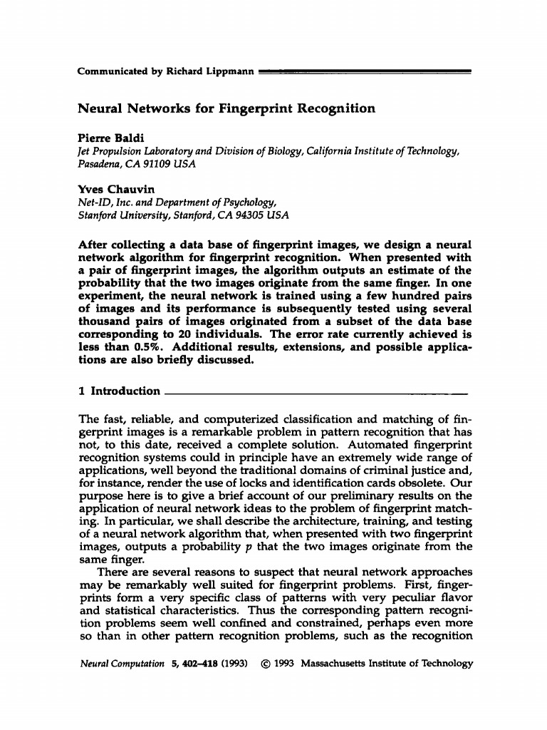 Neural Networks For Fingerprint Recognition | PDF | Artificial Neural Network | Fingerprint