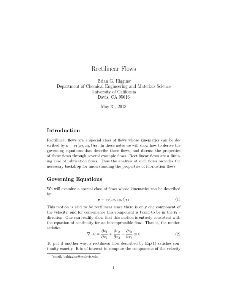 ECH141 - Rectilinear Flows | PDF | Fluid Dynamics | Stress (Mechanics)