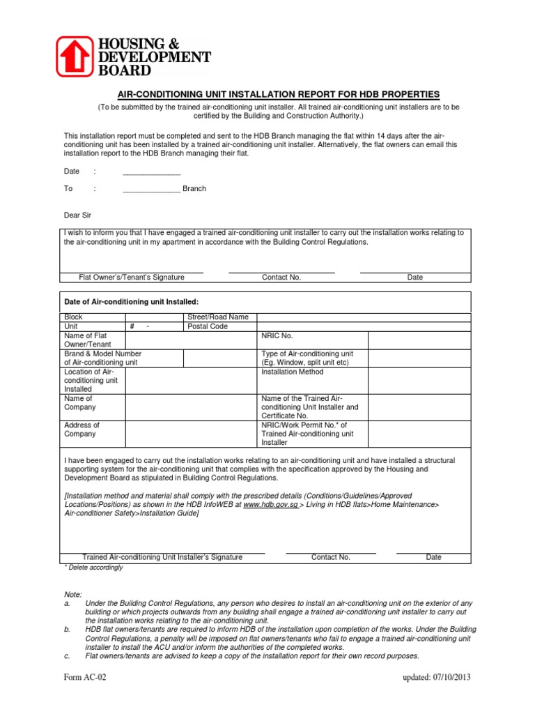 Air-Conditioning Unit Installation Report For HDB Properties | PDF ...