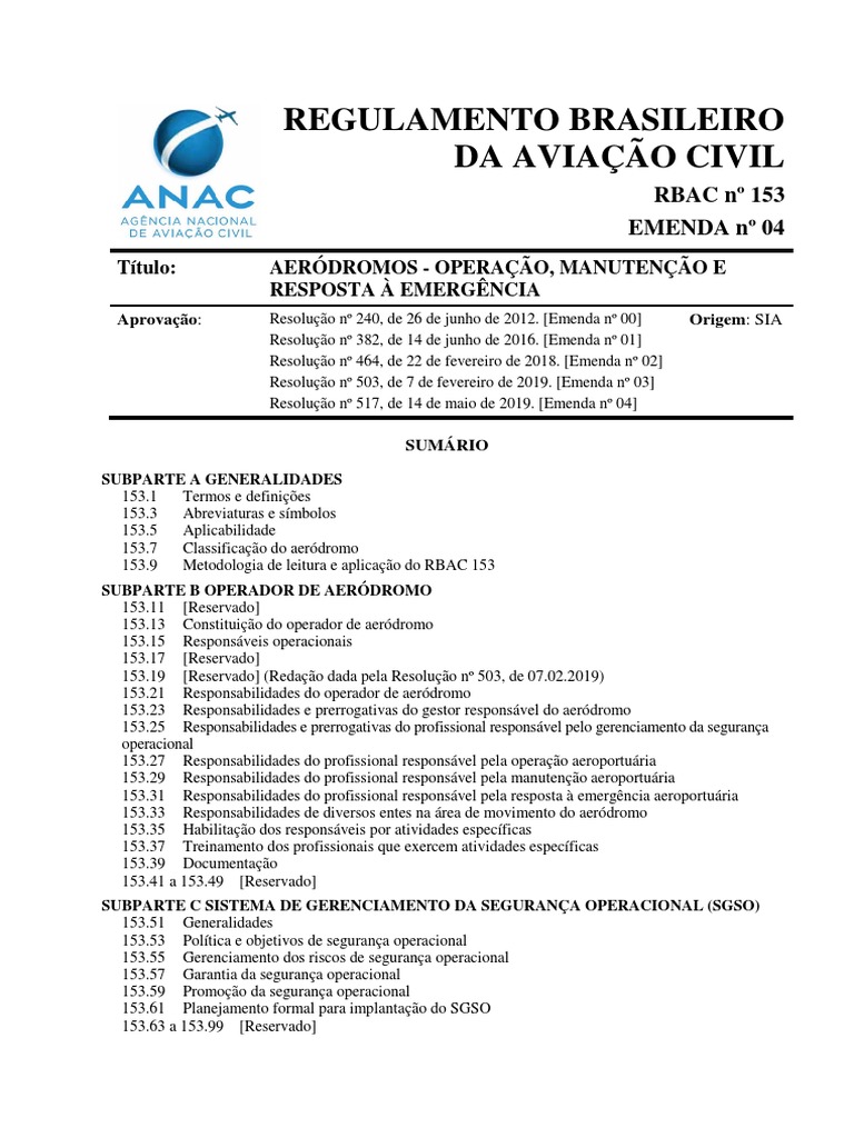 RBAC 153 Emenda 04 PDF | PDF | Pista | Aeroporto