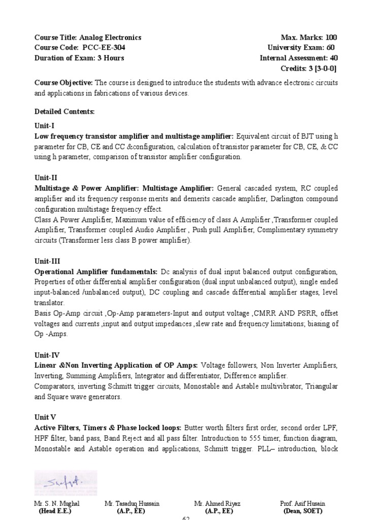 Analog Electronics Syllabus | PDF | Amplifier | Operational Amplifier
