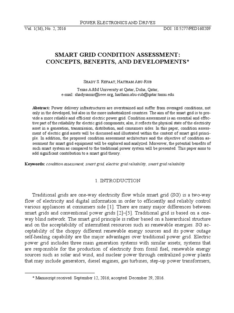 (25434292 - Power Electronics and Drives) SMART GRID CONDITION ASSESSMENT - CONCEPTS, BENEFITS ...
