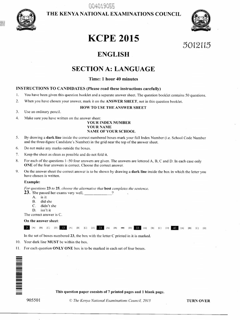 KCPE 2015 English | PDF