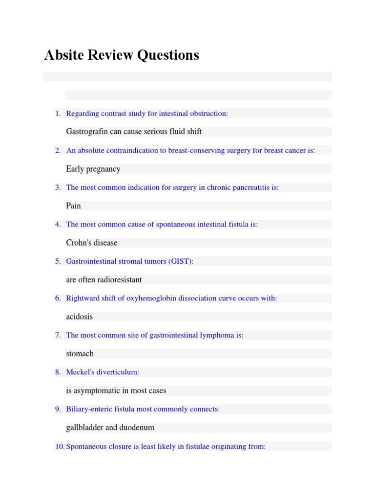 Absite Review Questions | PDF | Esophagus | Cancer