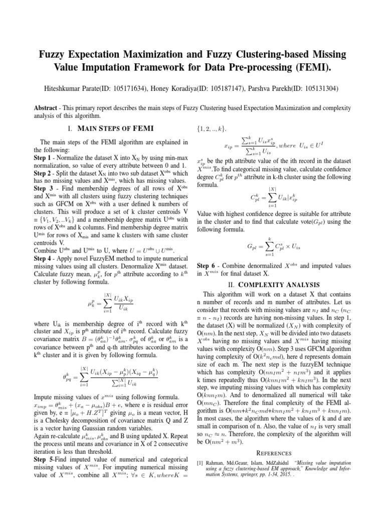 Fuzzy Expectation Maximization and Fuzzy Clustering-Based Missing Value Imputation Framework For ...