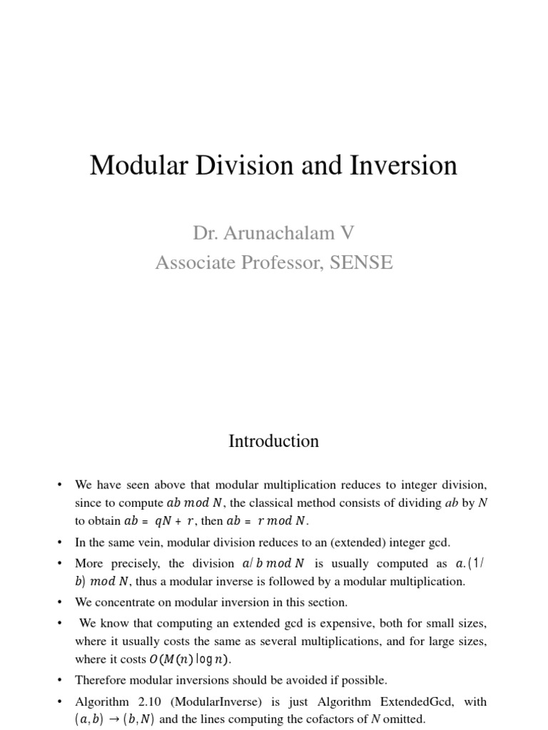 Modular Division and Inversion Techniques | PDF | Algorithms And Data ...