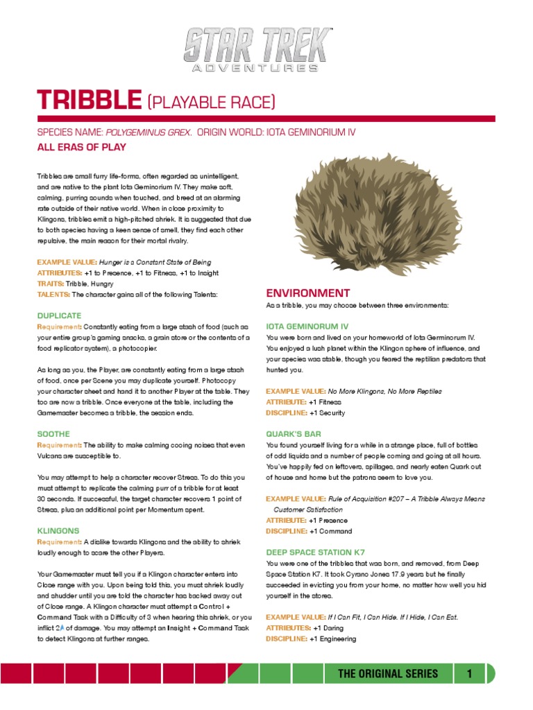 Star Trek Adventures - Tribble Player Character PDF | PDF | Starfleet ...