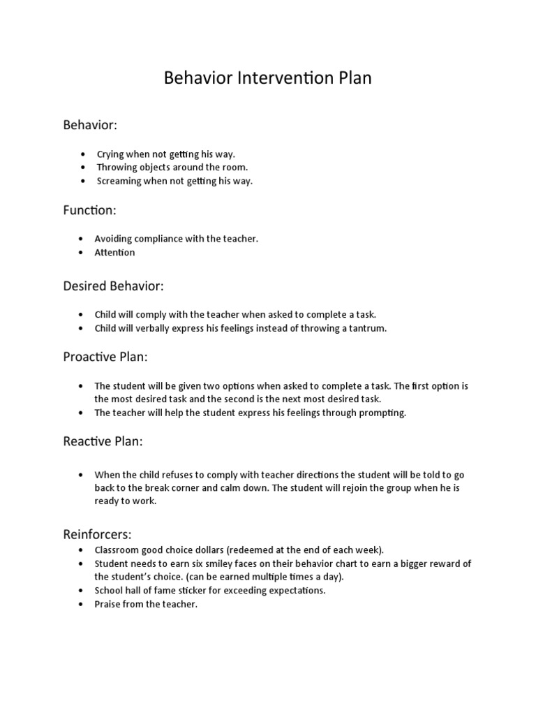 Behavior Intervention Plan for Tantrums | PDF | Self-Improvement