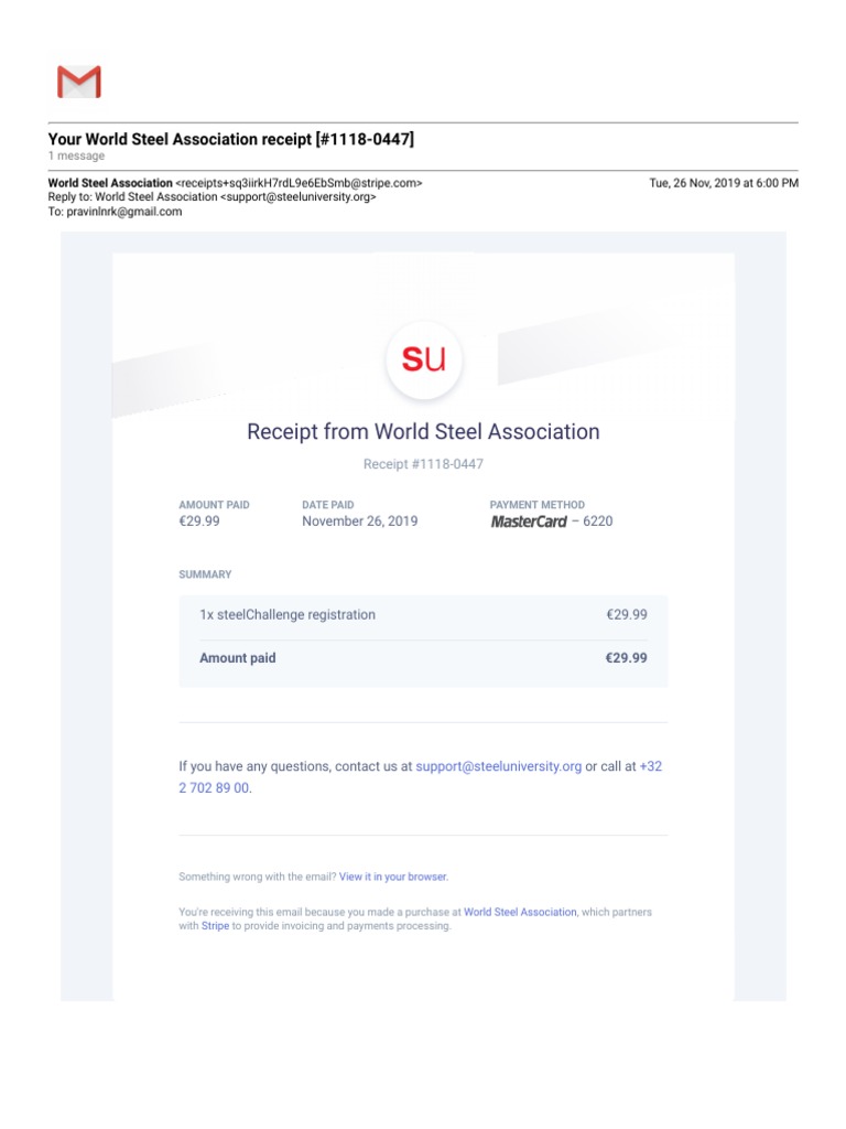 World Steel Association Receipt (#1118-0447) PDF | PDF | Receipt ...