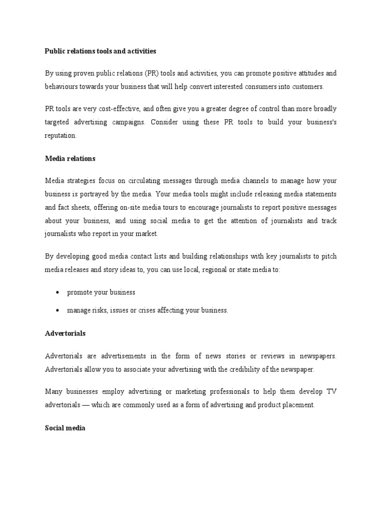 Public Relations Tools and Activities | PDF | Public Relations | Mass Media