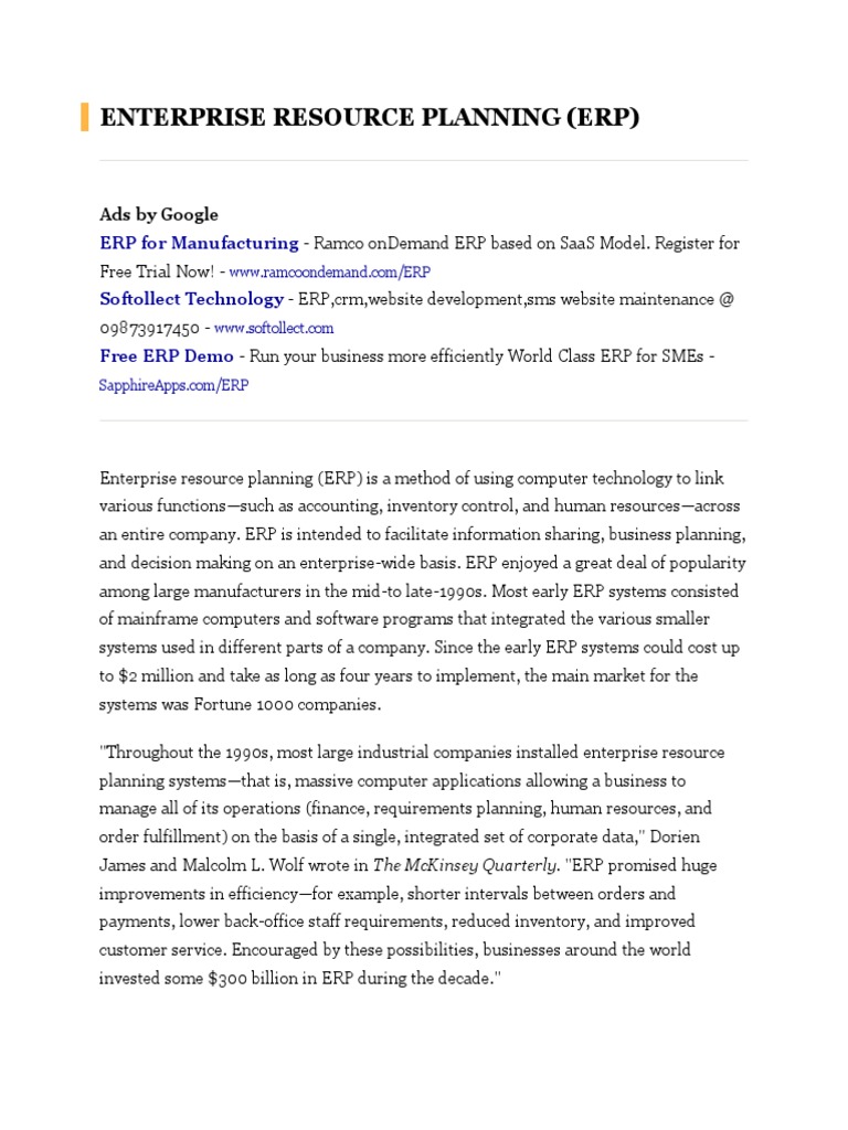 ERP Systems: Evolution and Impact | PDF | Enterprise Resource Planning ...