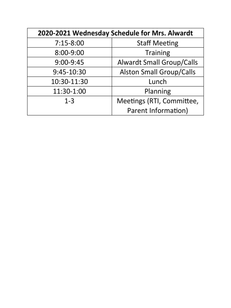 Wednesday Schedule 2020-2021 | PDF | Cooking, Food & Wine